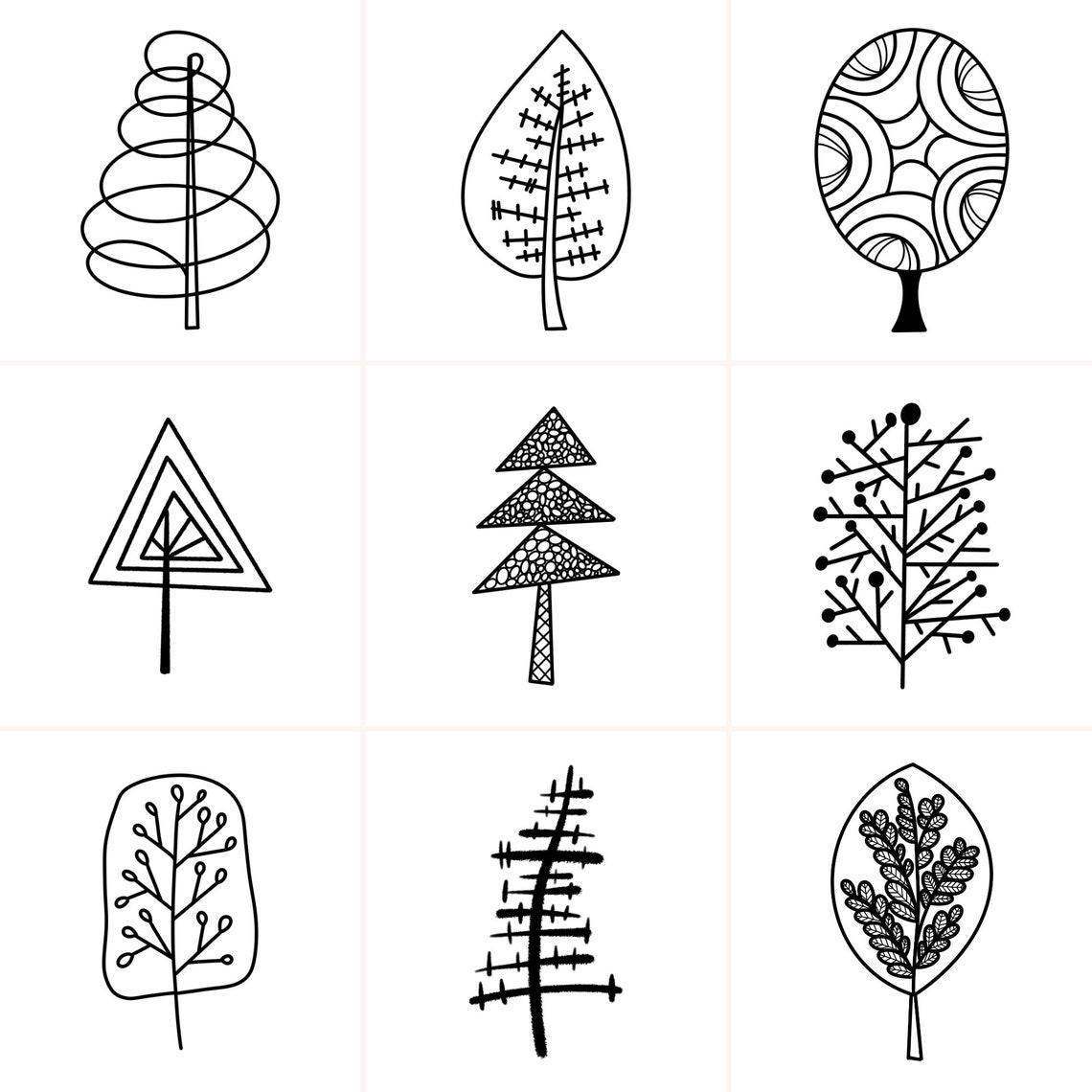 Tree Svg Bundle, Tree Svg, Doodle Trees Clipart, Hand Drawn Svg, Cricut ...