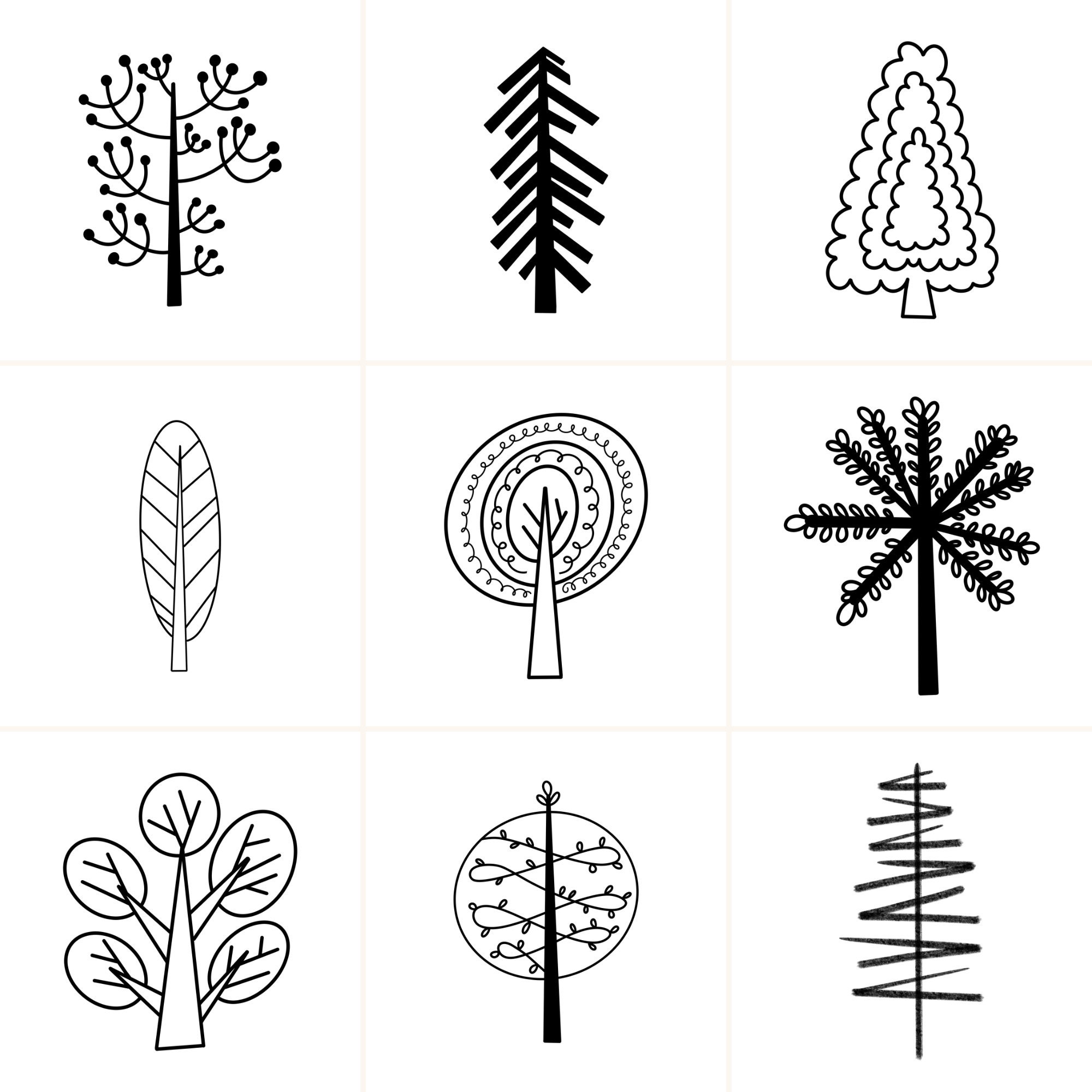 Tree Svg Bundle, Tree Svg, Doodle Trees Clipart, Hand Drawn Svg, Cricut ...