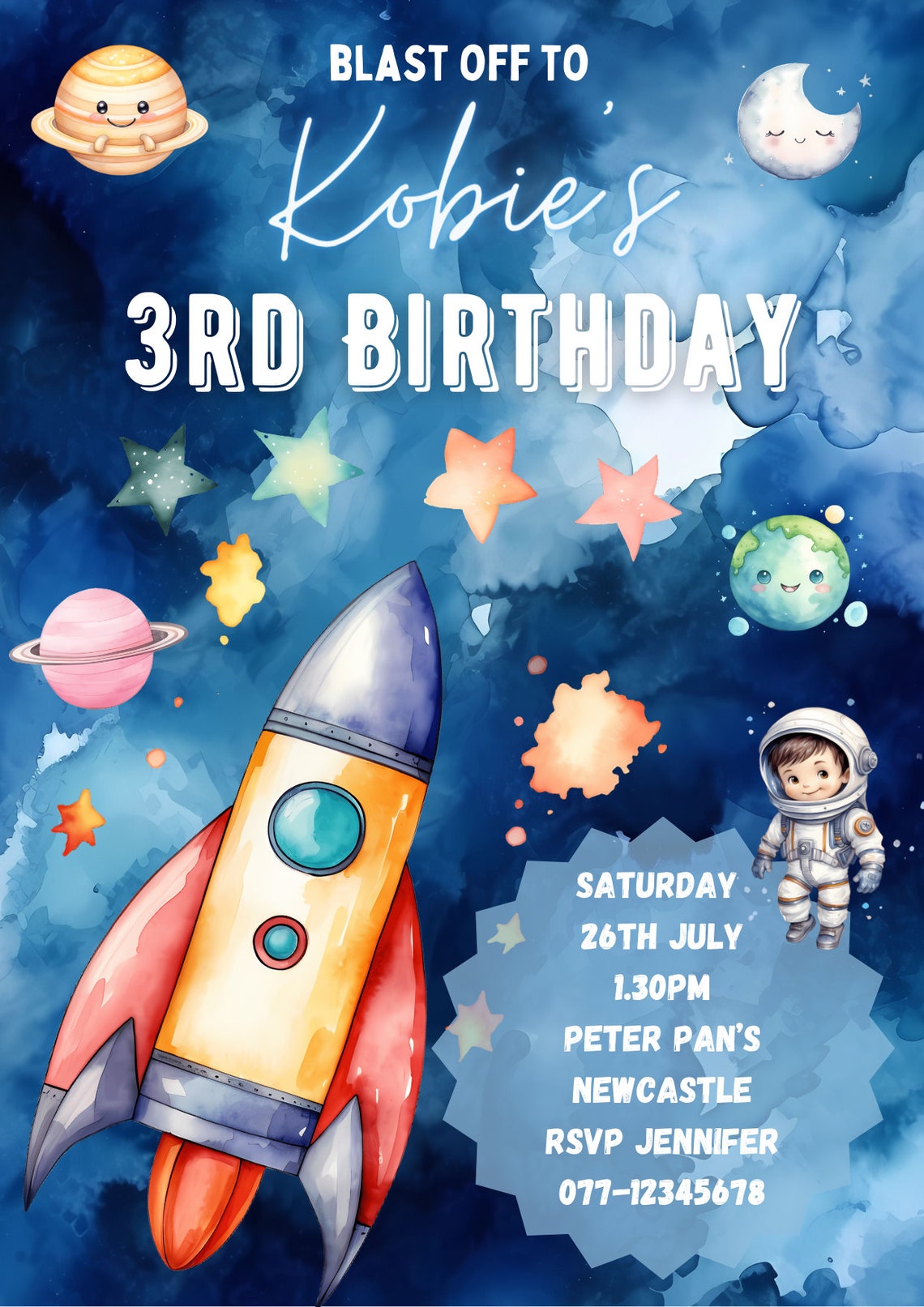 Space Themed Birthday Party Invitation Editable Personalised - Etsy