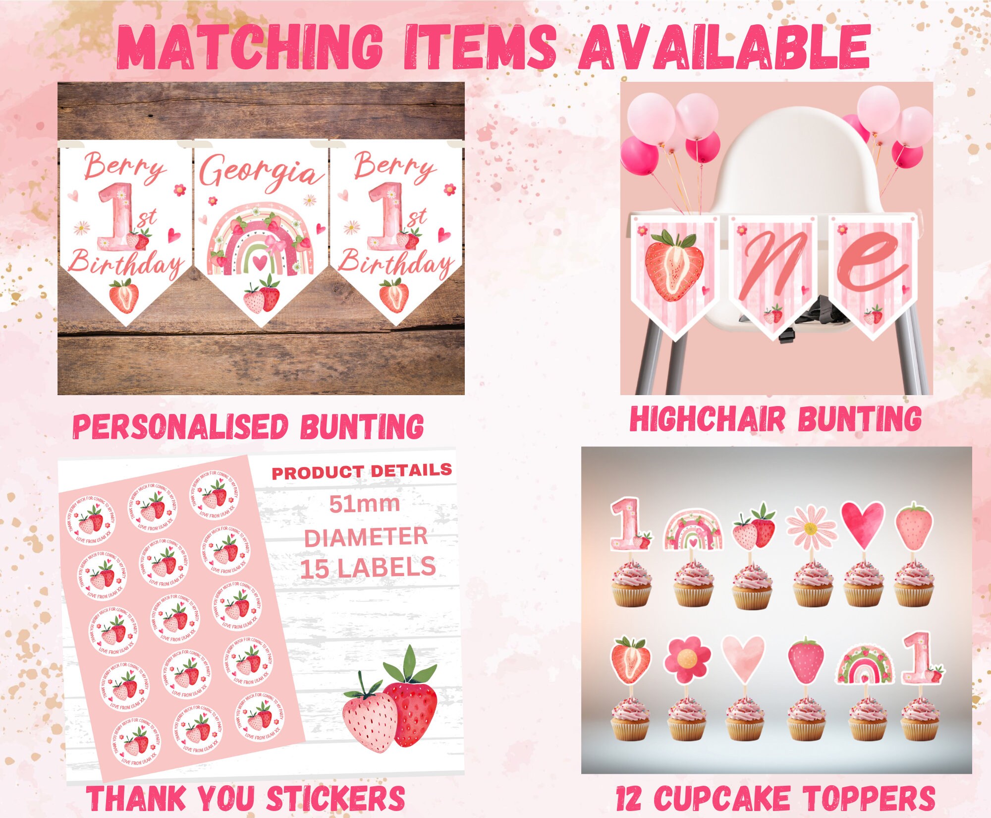 Personalised Berry First 1st Birthday Strawberry Birthday Card 6x6 ...