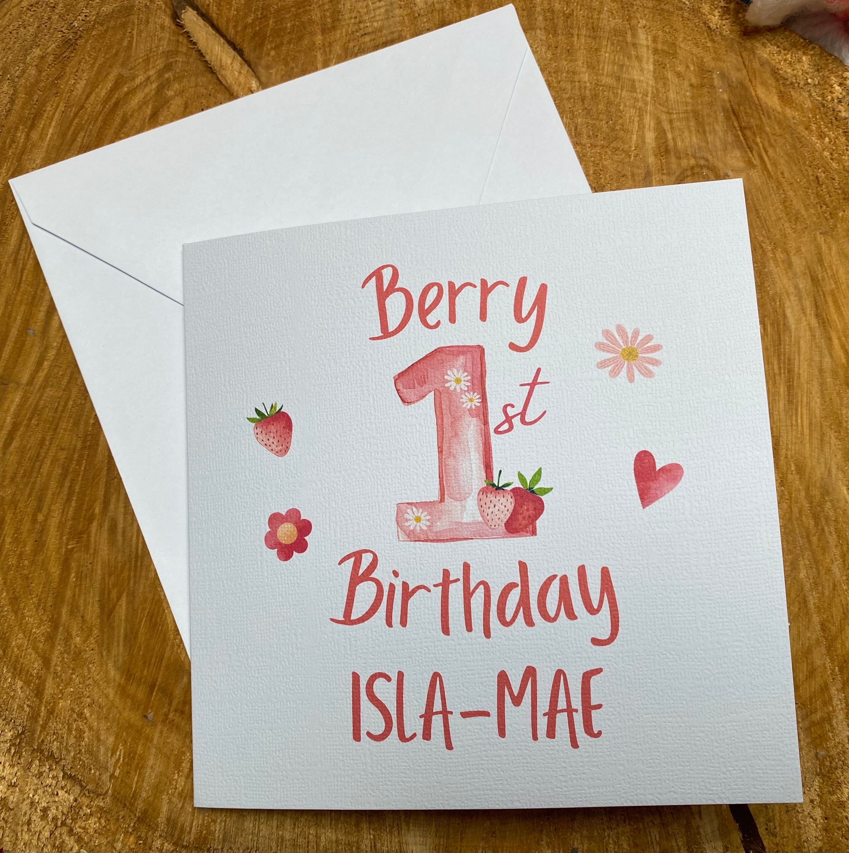 Personalised Berry First 1st Birthday Strawberry Birthday Card 6x6 ...