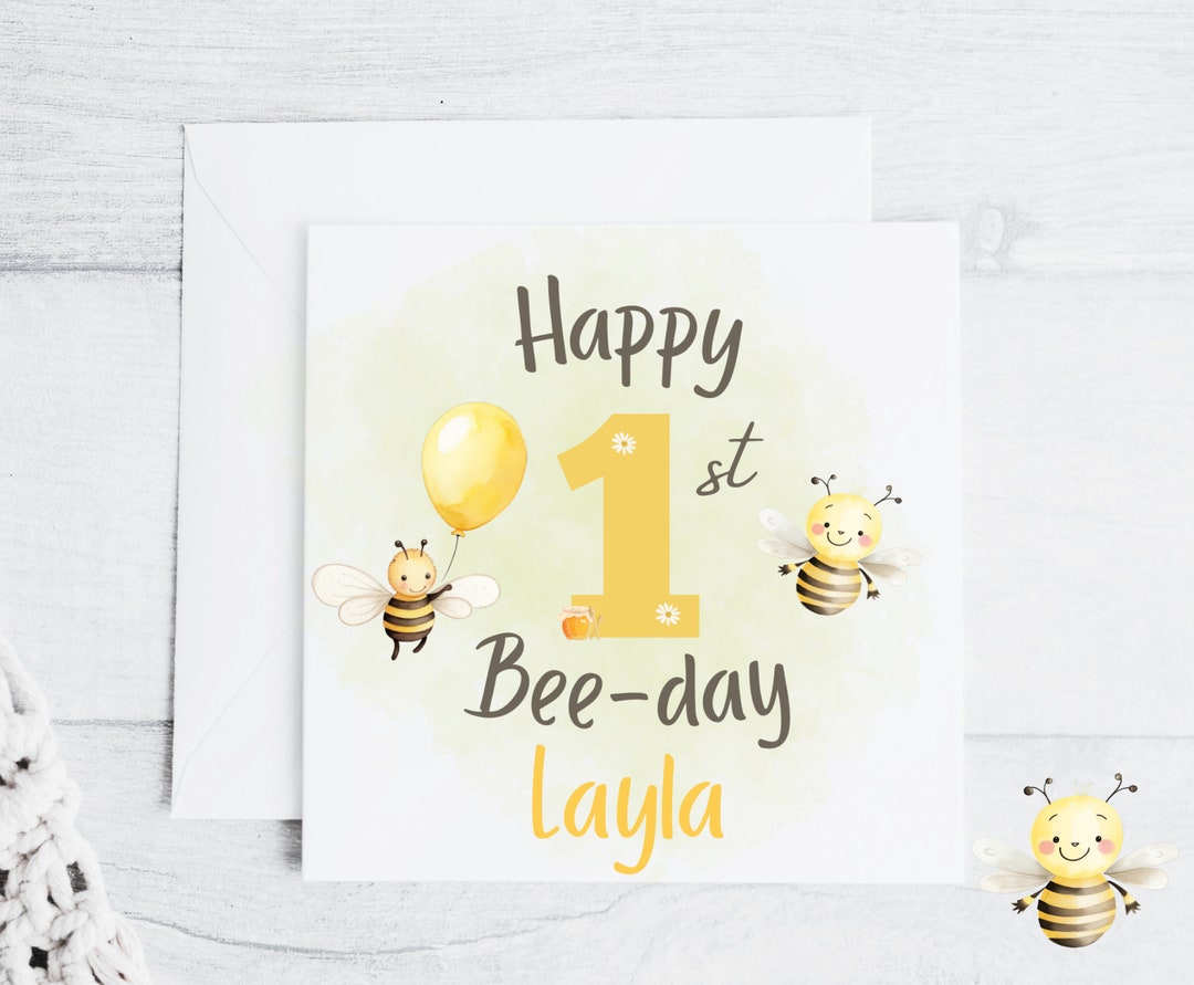 Personalised Happy Bee-day Birthday Card 6x6 Custom for Any Name or ...