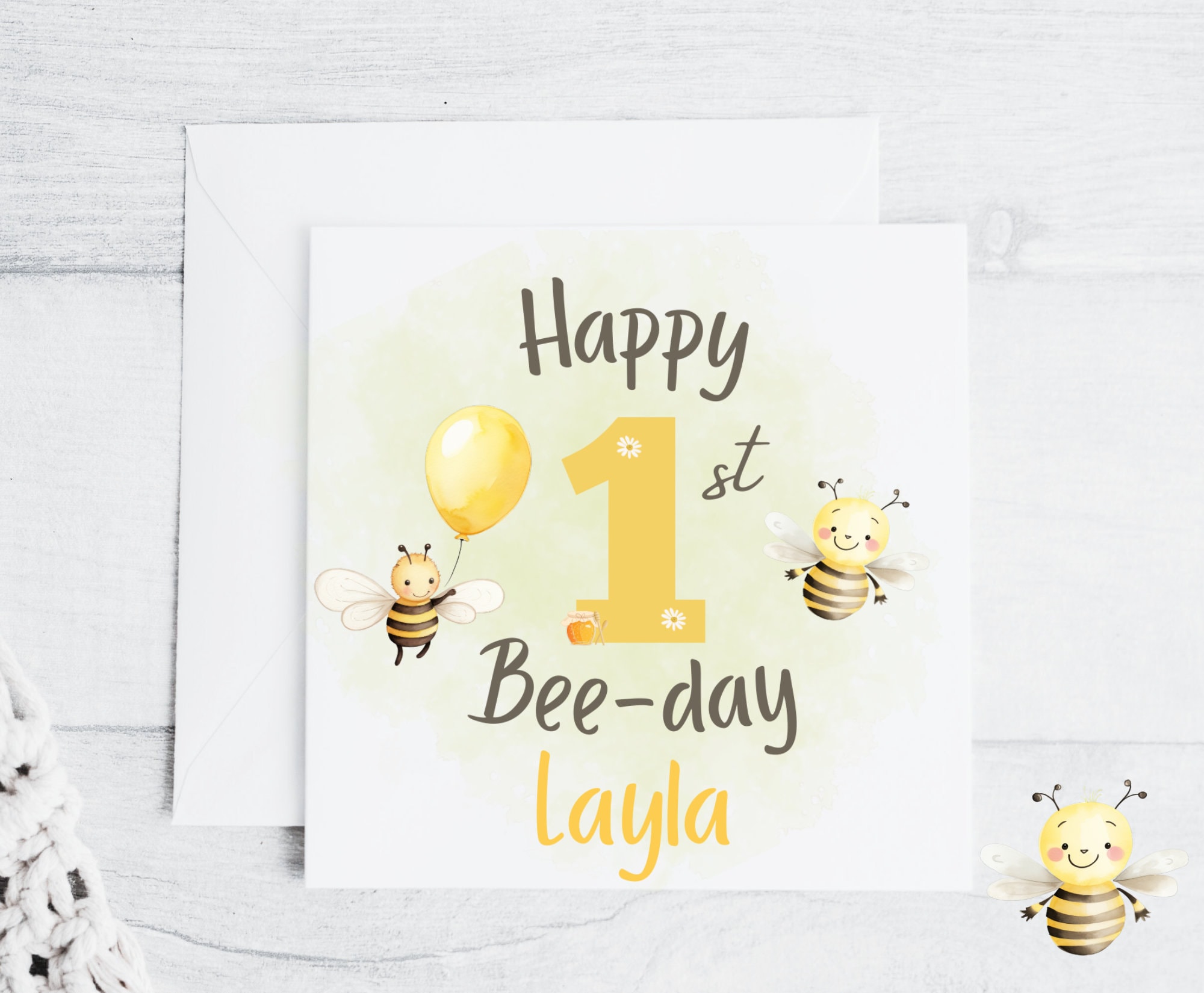 Personalised Happy Bee-day Birthday Card 6x6 Custom for Any Name or ...