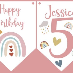 Personalised Boho Rainbow Happy Birthday Bunting Banner Garland ...