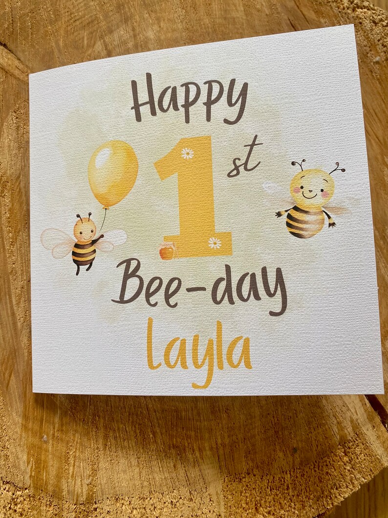 Personalised Happy Bee-day Birthday Card 6x6 Custom for Any Name or ...