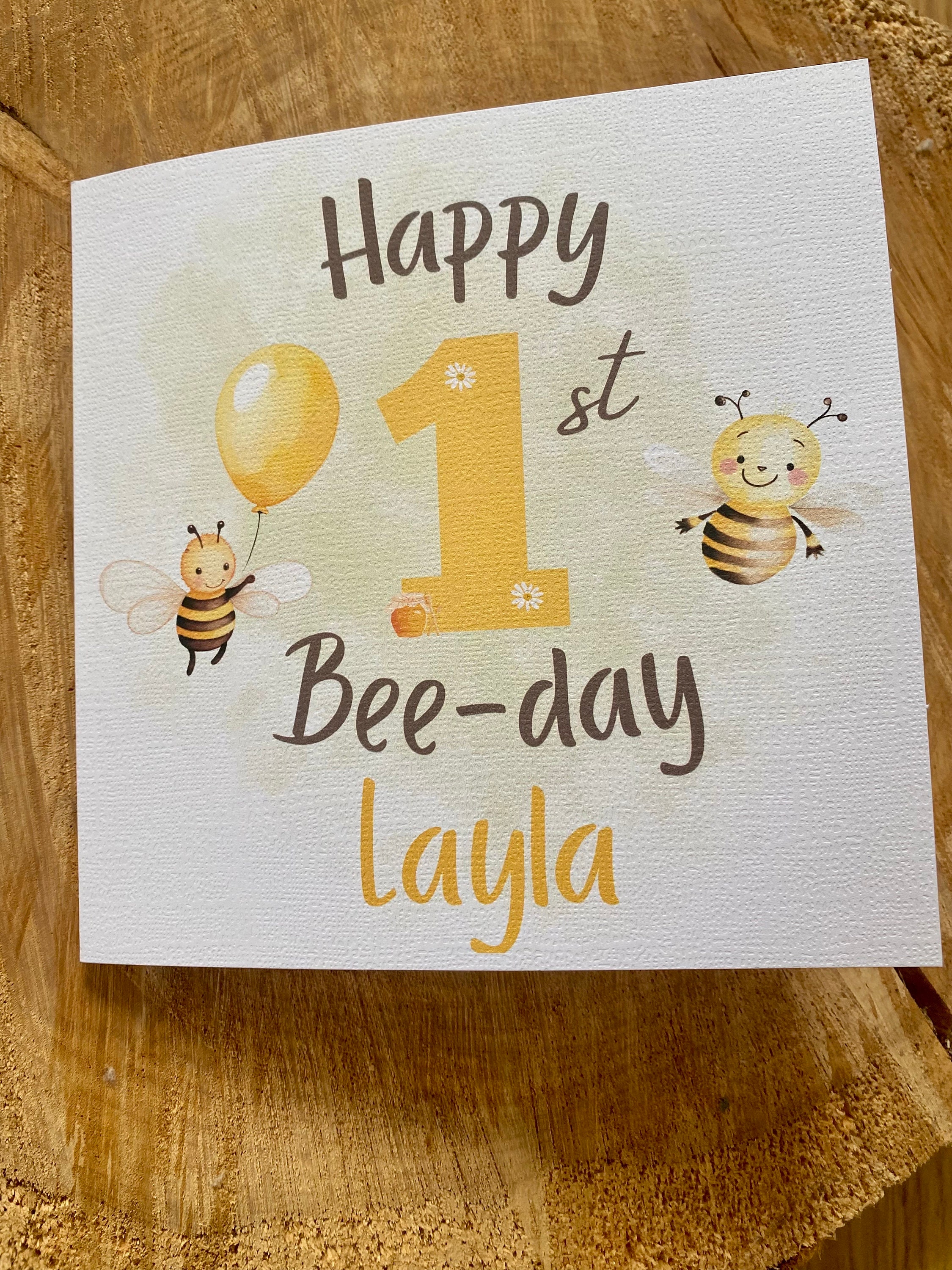 Personalised Happy Bee-day Birthday Card 6x6 Custom for Any Name or ...