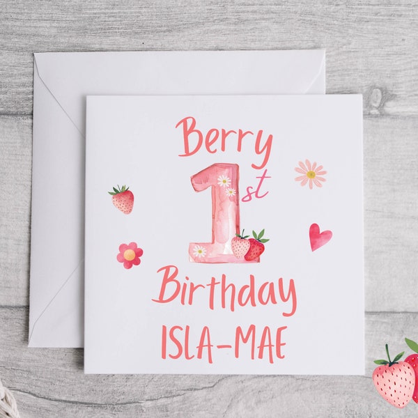 1st Birthday Card Strawberries - Etsy