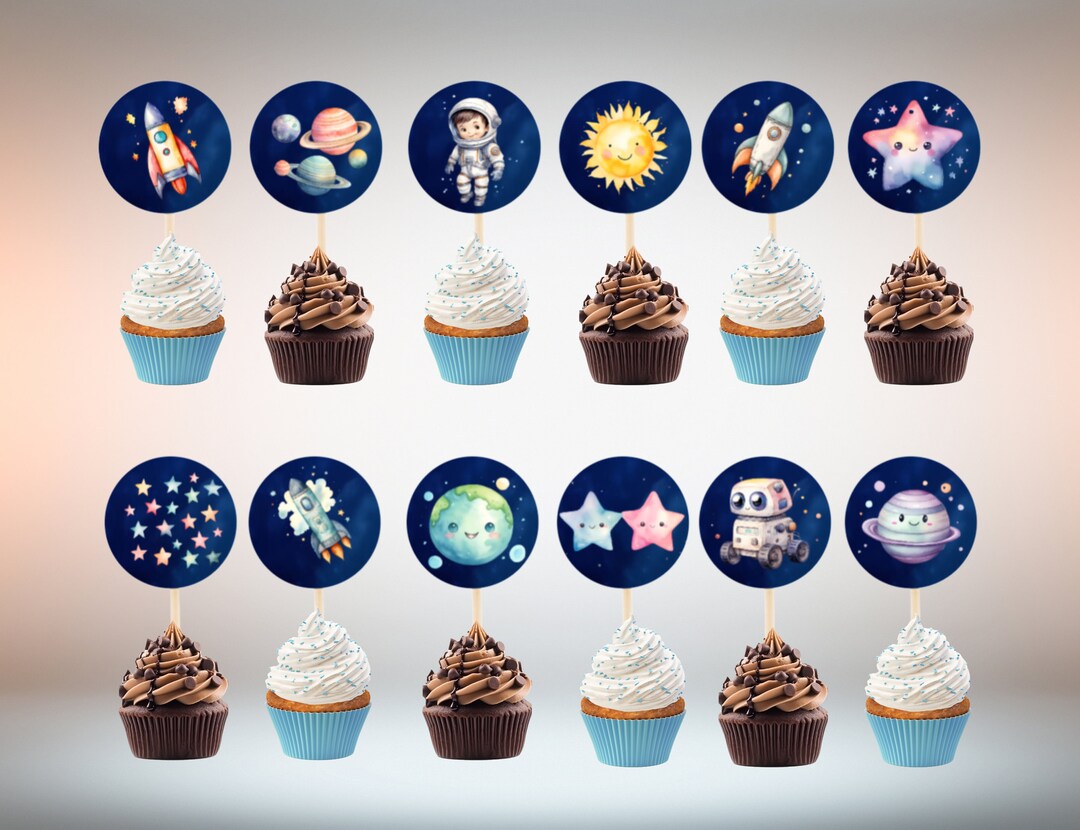 Space Themed Birthday Cupcake Toppers X 12 - Etsy