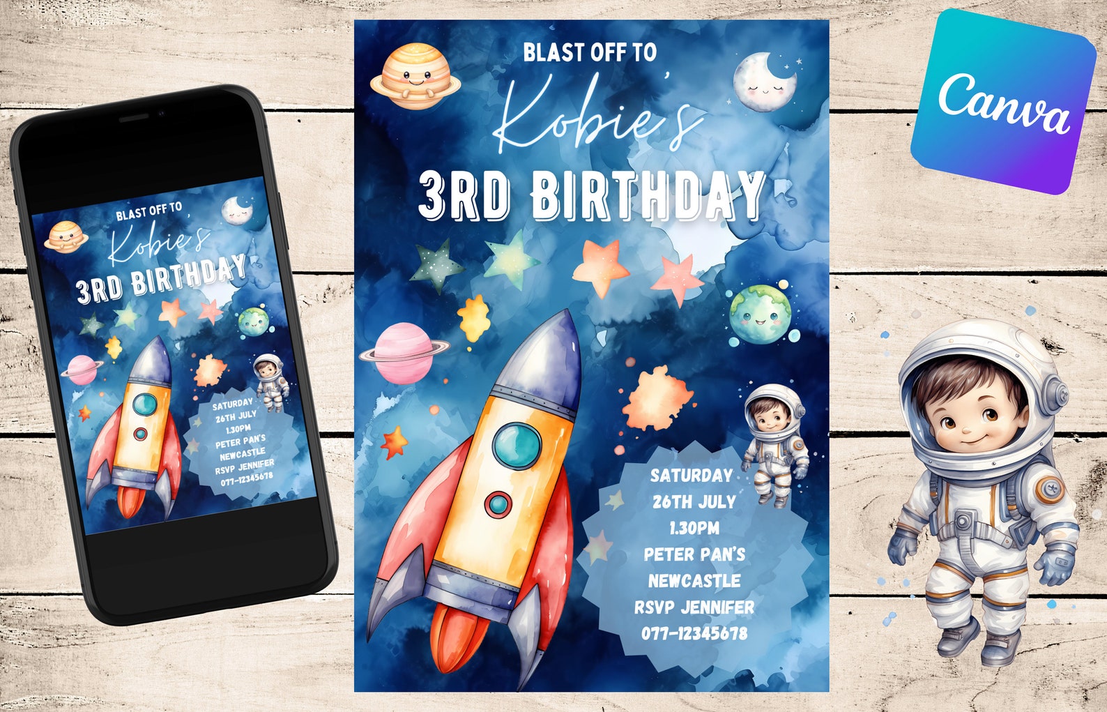 Space Themed Birthday Party Invitation Editable Personalised - Etsy