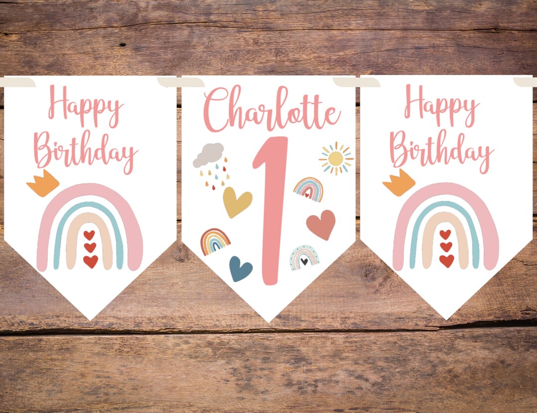 Personalised Boho Rainbow Happy Birthday Bunting Banner Garland ...