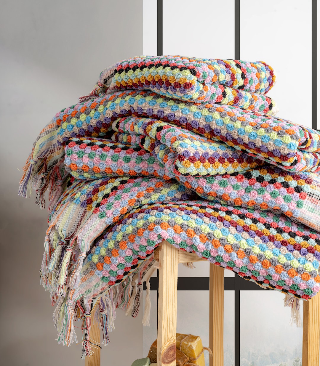 Handmade Organic Cotton Rainbow Bath Towel, 36”x70” Soft Towel, Turkish ...