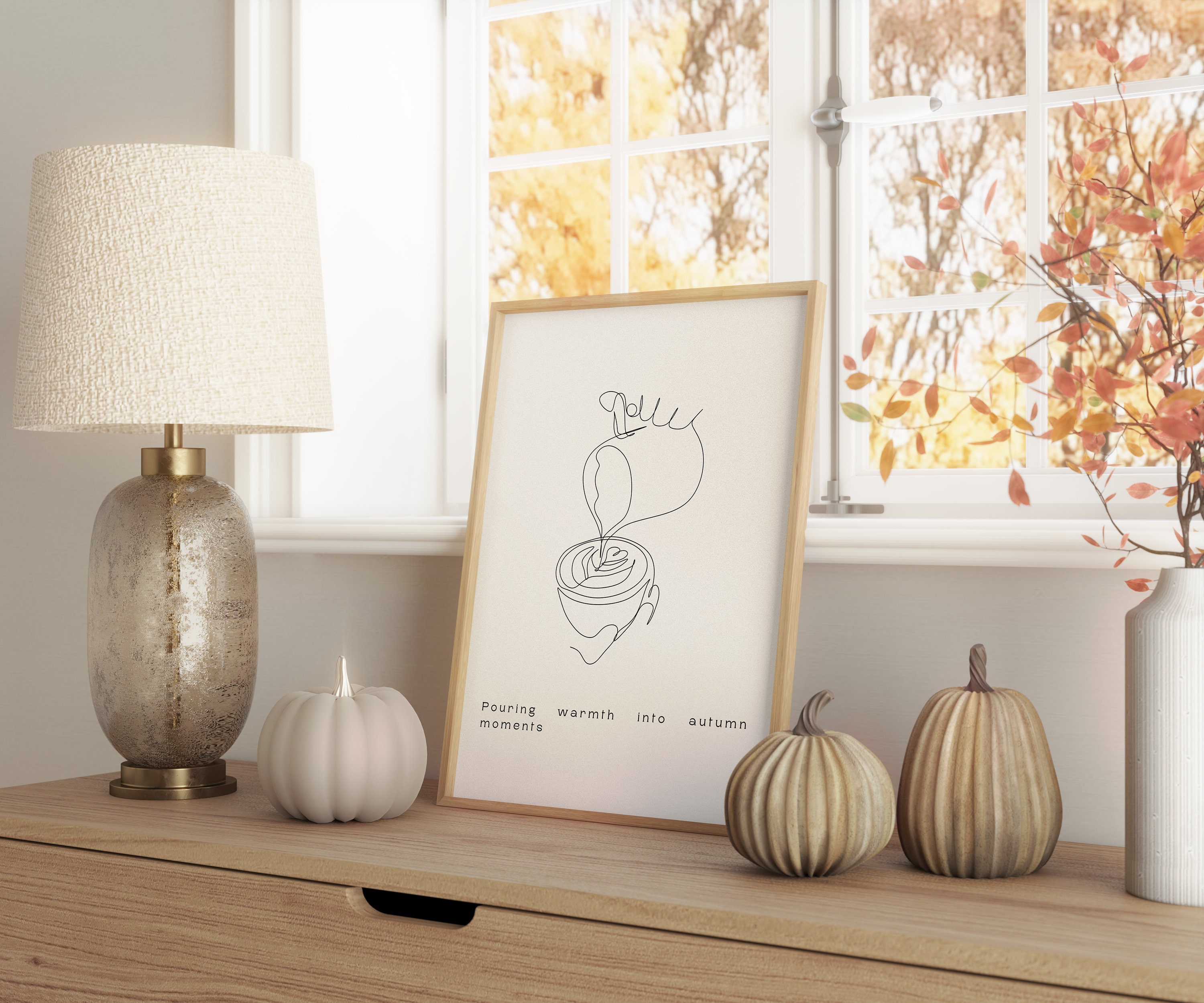 Fall Line Drawing | Fall Line Art | Rustic Fall Decor | Pumpkin Spice ...