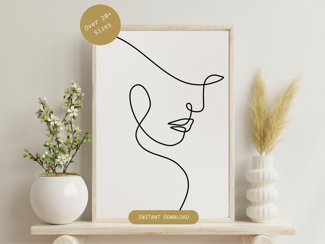 Woman Line Draw Illustration | Affiche Art Minimalist | Woman Face Line ...