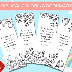 Set of 4 Coloring Bible Bookmarks, Printable Scripture Bookmarks ...