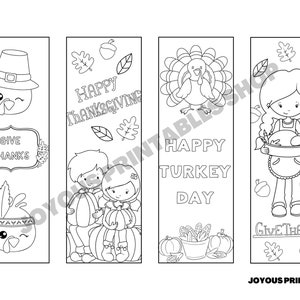 Set of 4 Thanksgiving Coloring Bookmarks, Fall Printable Bookmarks ...