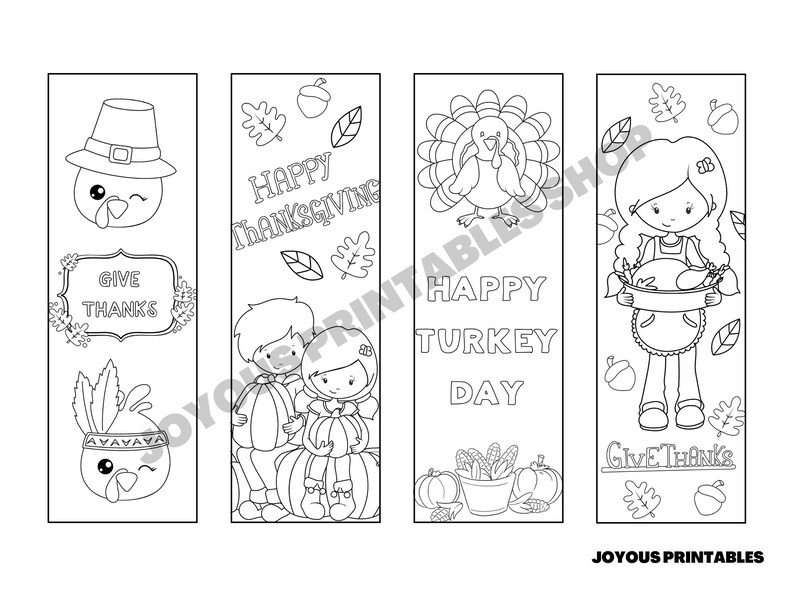 Set of 4 Thanksgiving Coloring Bookmarks, Fall Printable Bookmarks ...