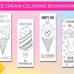 Set of 4 Coloring Bookmarks, Ice Cream-themed Printable Bookmarks to ...