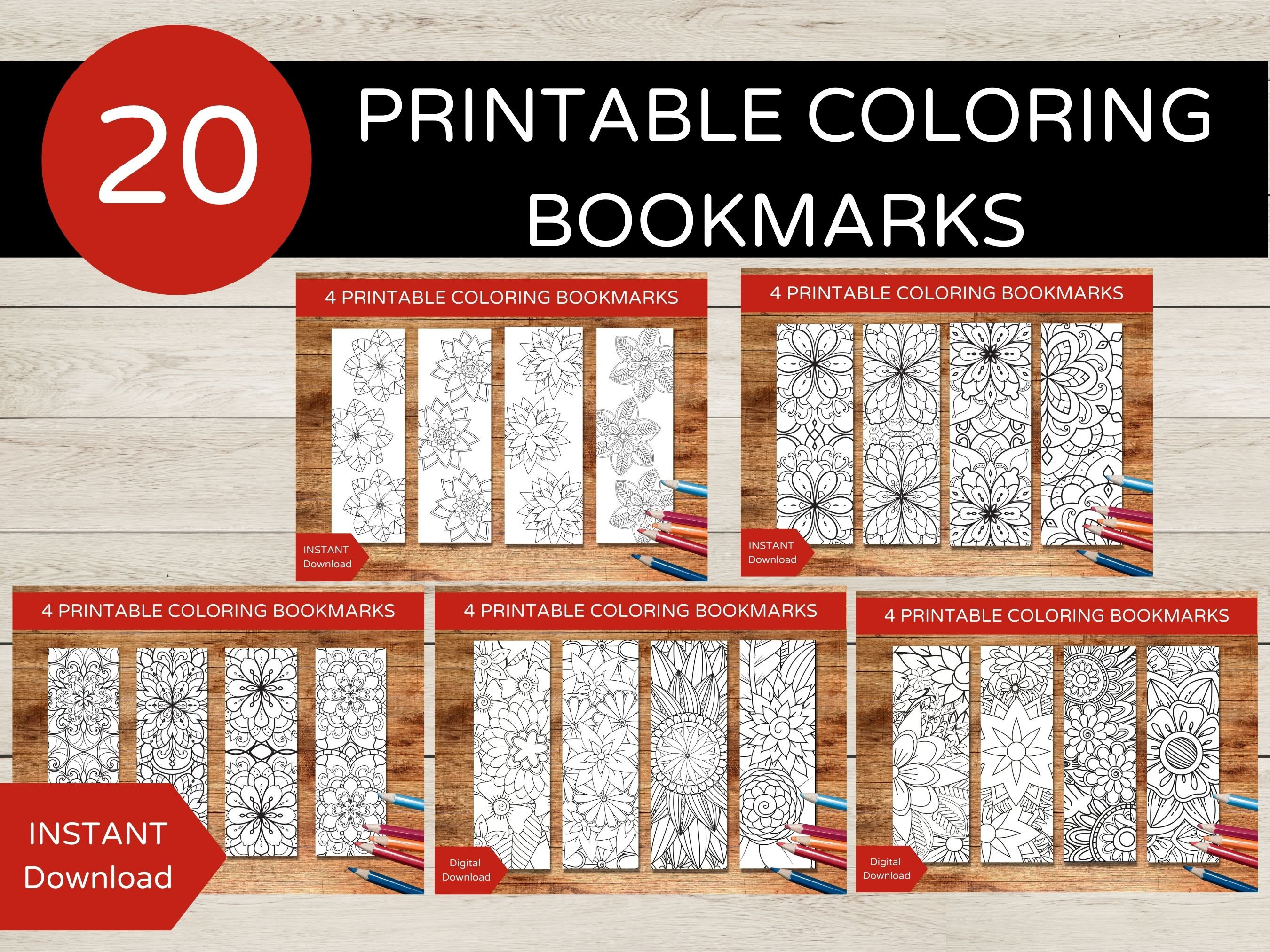 Set of 20 Flower-themed Coloring Bookmarks Bundle Printable - Etsy