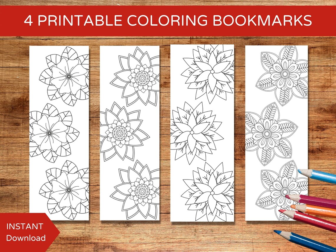 Set of 20 Flower-themed Coloring Bookmarks Bundle Printable - Etsy