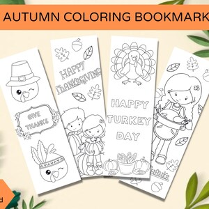 Set of 4 Thanksgiving Coloring Bookmarks, Fall Printable Bookmarks ...