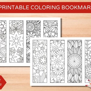 8 Floral Coloring Bookmarks, Printable Bookmark Set, Digital Bookmark ...