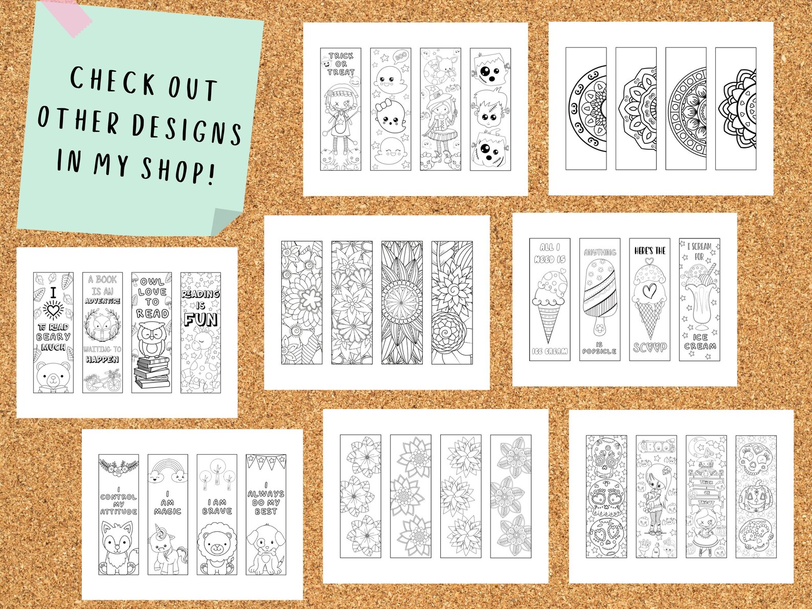 Set of 4 Coloring Bookmarks, Ice Cream-themed Printable Bookmarks to ...