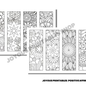 8 Floral Coloring Bookmarks, Printable Bookmark Set, Digital Bookmark ...