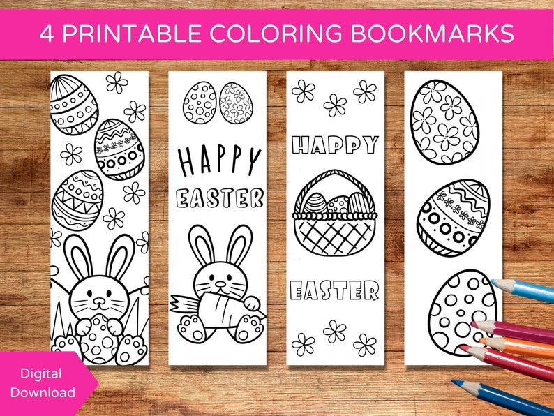 Set of 4 Easter Sunday Coloring Bookmarks, Printable Easter Bunny ...