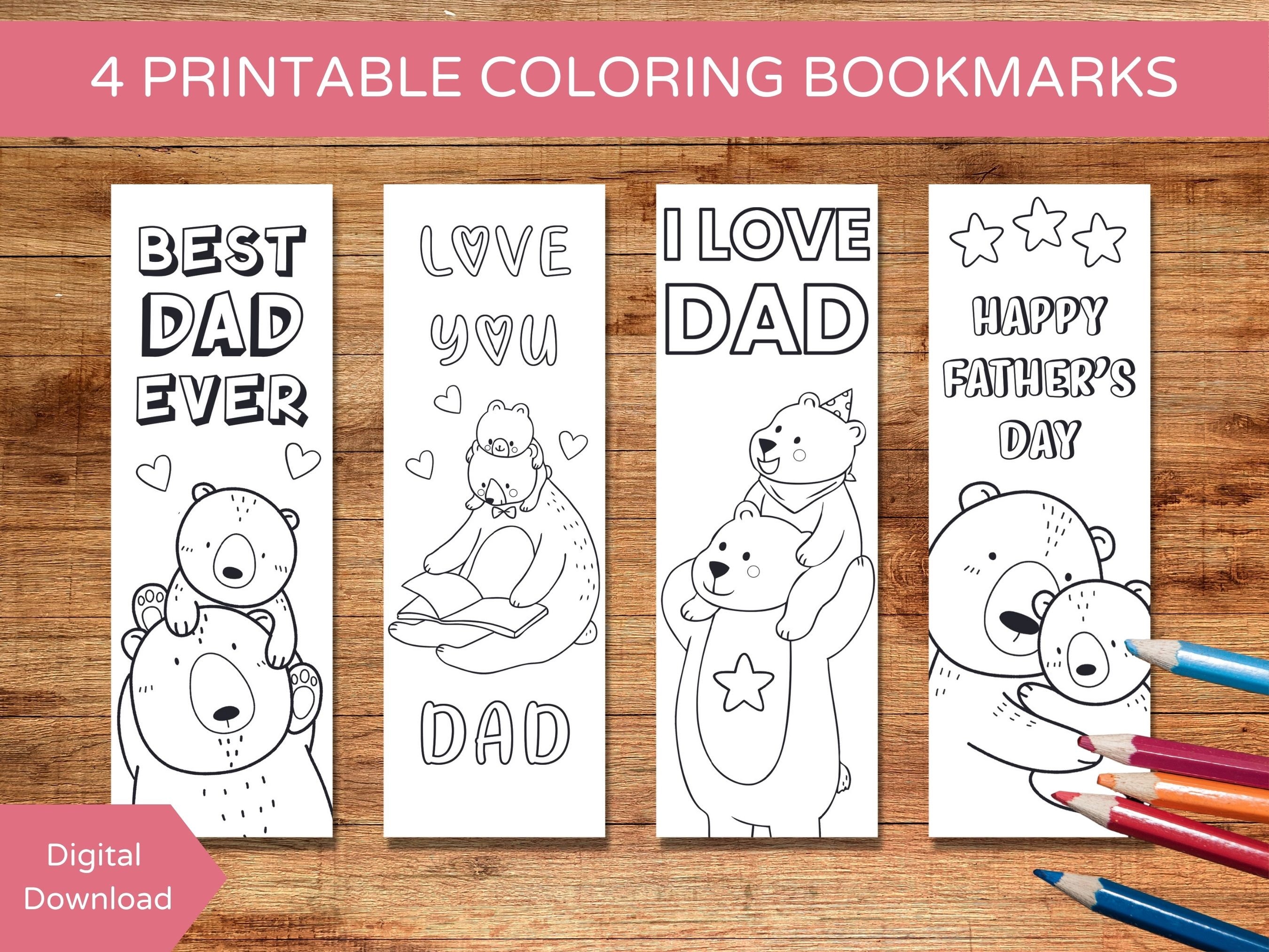 Set of 4 Father's Day Coloring Bookmarks, Printable Father's Day ...
