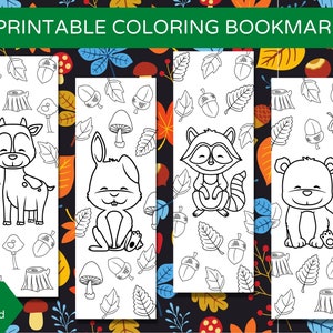Set of 4 Fall Coloring Bookmarks to Color, Printable Animal Bookmark ...