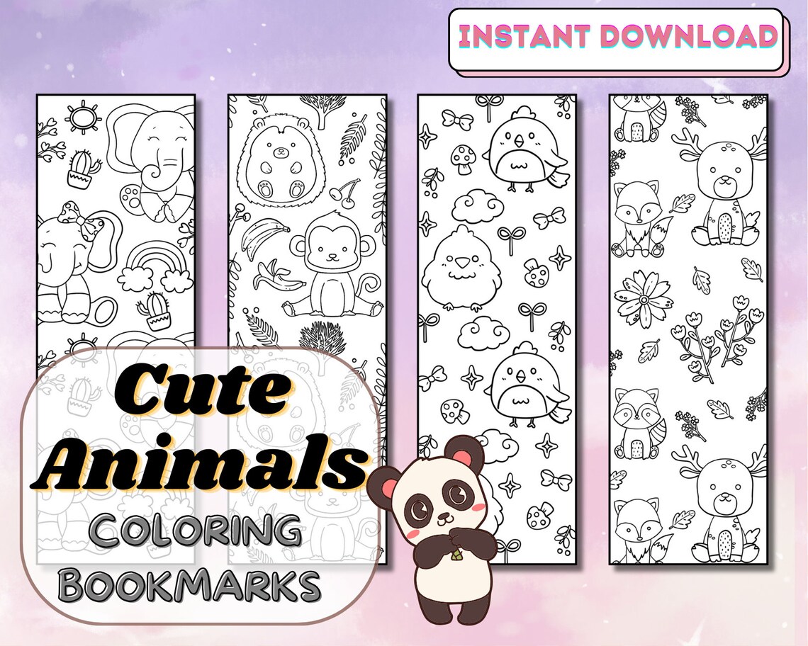 Set of 4 Cute Animal Bookmarks to Color, Printable Animal Bookmark Set ...