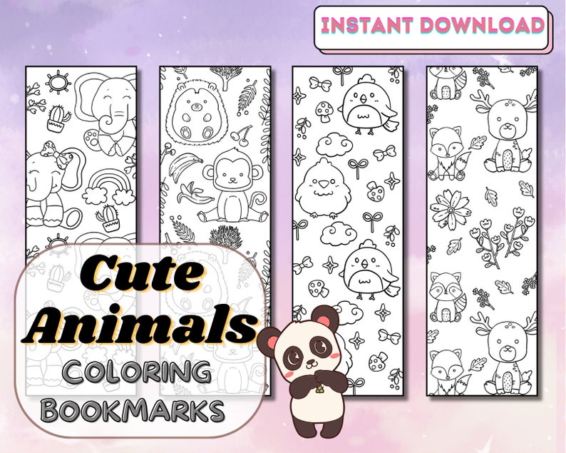 Set of 4 Cute Animal Bookmarks to Color, Printable Animal Bookmark Set ...