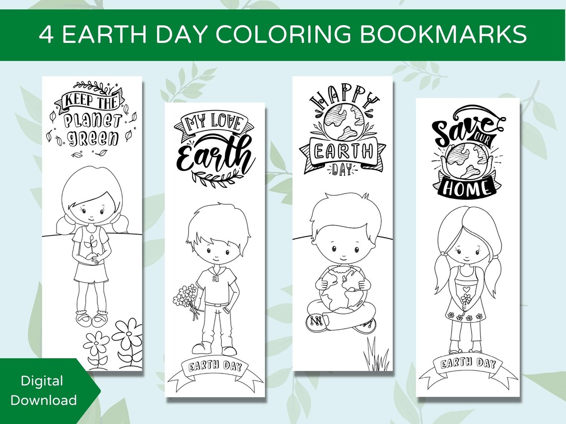Earth Day Printable Coloring Bookmarks, Earth Day PDF Bookmarks to ...