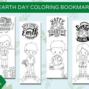 Earth Day Printable Coloring Bookmarks, Earth Day PDF Bookmarks to ...