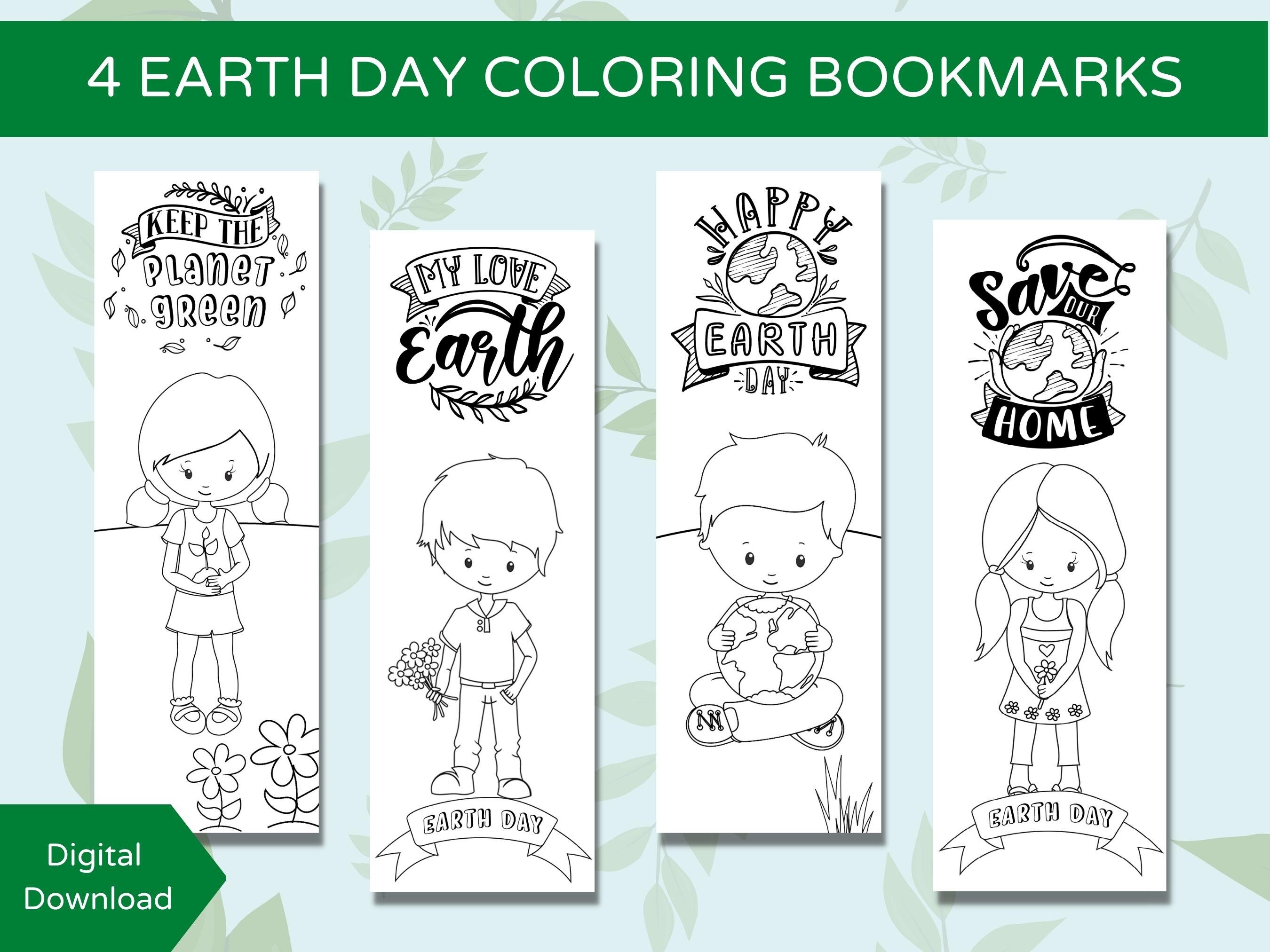 Earth Day Printable Coloring Bookmarks, Earth Day PDF Bookmarks to ...