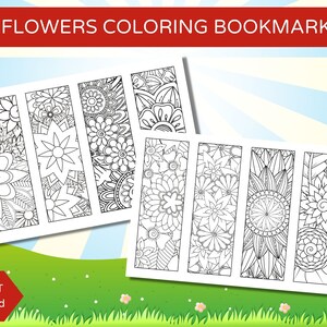 8 Floral Coloring Bookmarks, Printable Bookmark Set, Digital Bookmark ...