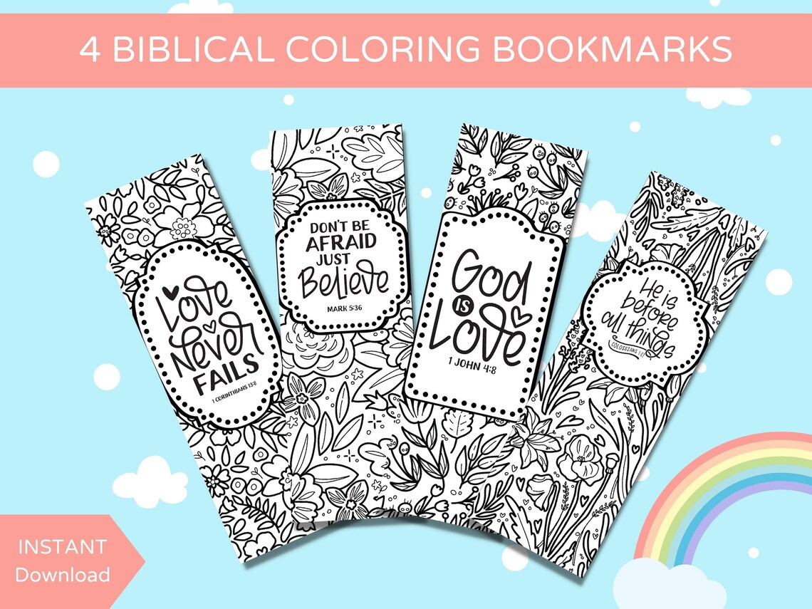 Set of 4 Printable Catholic Bookmarks to Color, Christian Coloring ...