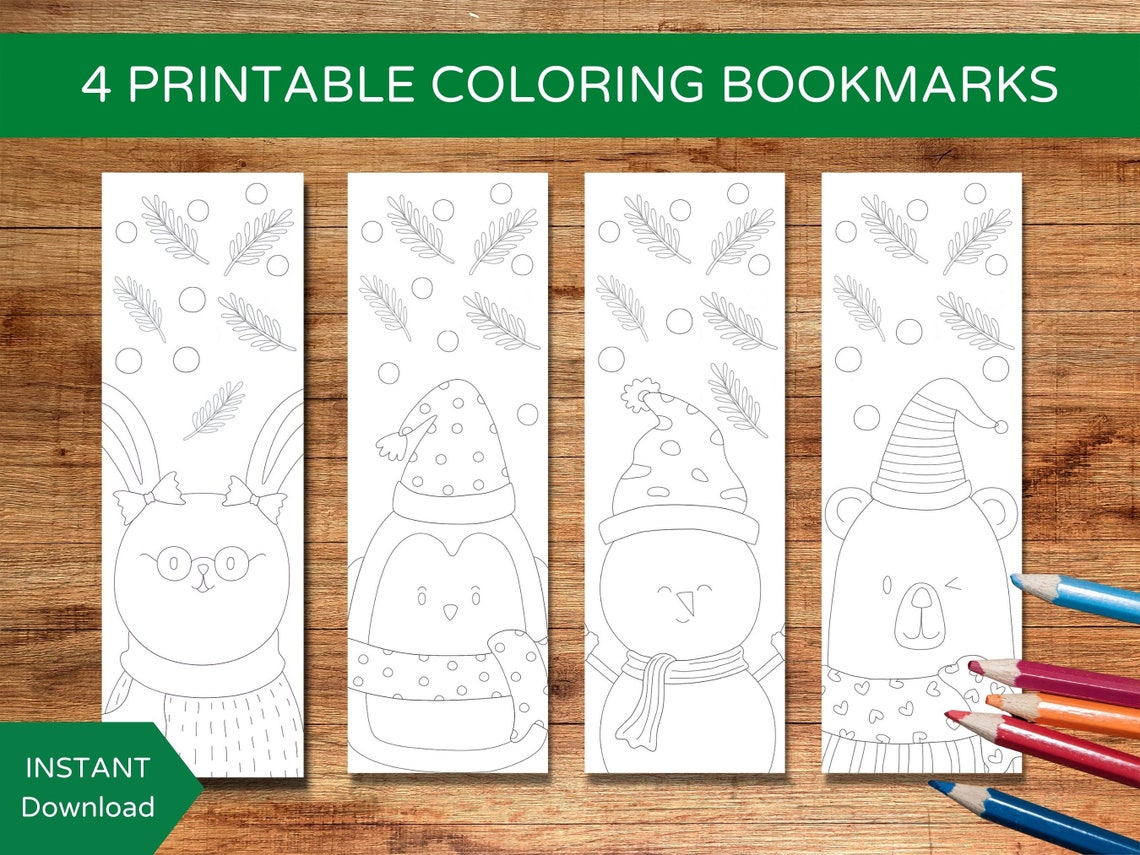 4 Christmas Coloring Bookmarks, Kids Printable Christmas Bookmarks ...