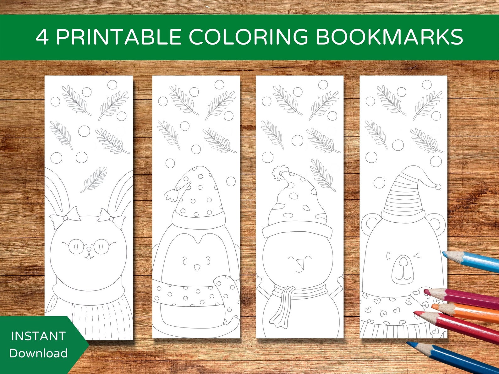 4 Christmas Coloring Bookmarks, Kids Printable Christmas Bookmarks ...