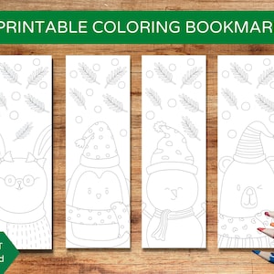 4 Christmas Coloring Bookmarks, Kids Printable Christmas Bookmarks ...
