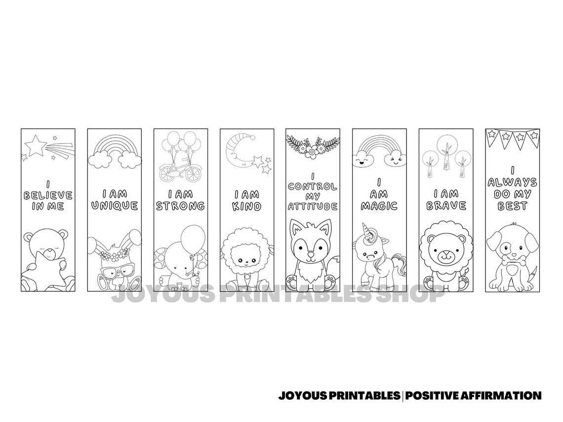 Set of 8 Positive Affirmation Coloring Bookmarks for Kids - Etsy
