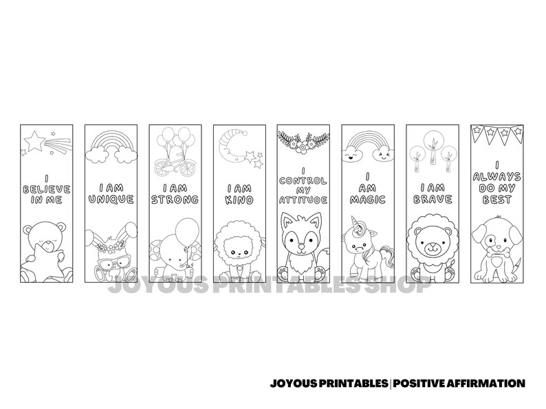 Set of 8 Positive Affirmation Coloring Bookmarks for Kids - Etsy