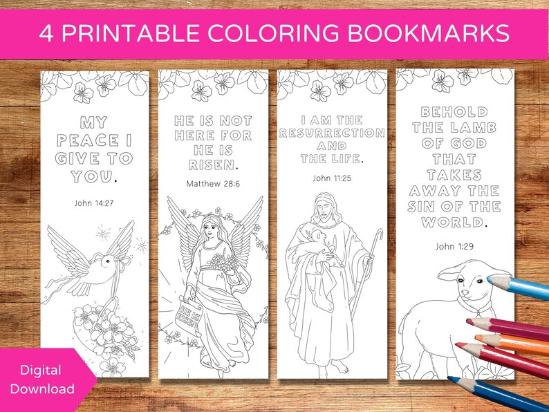 Set of 4 Printable Catholic Bookmarks to Color, Christian Coloring ...