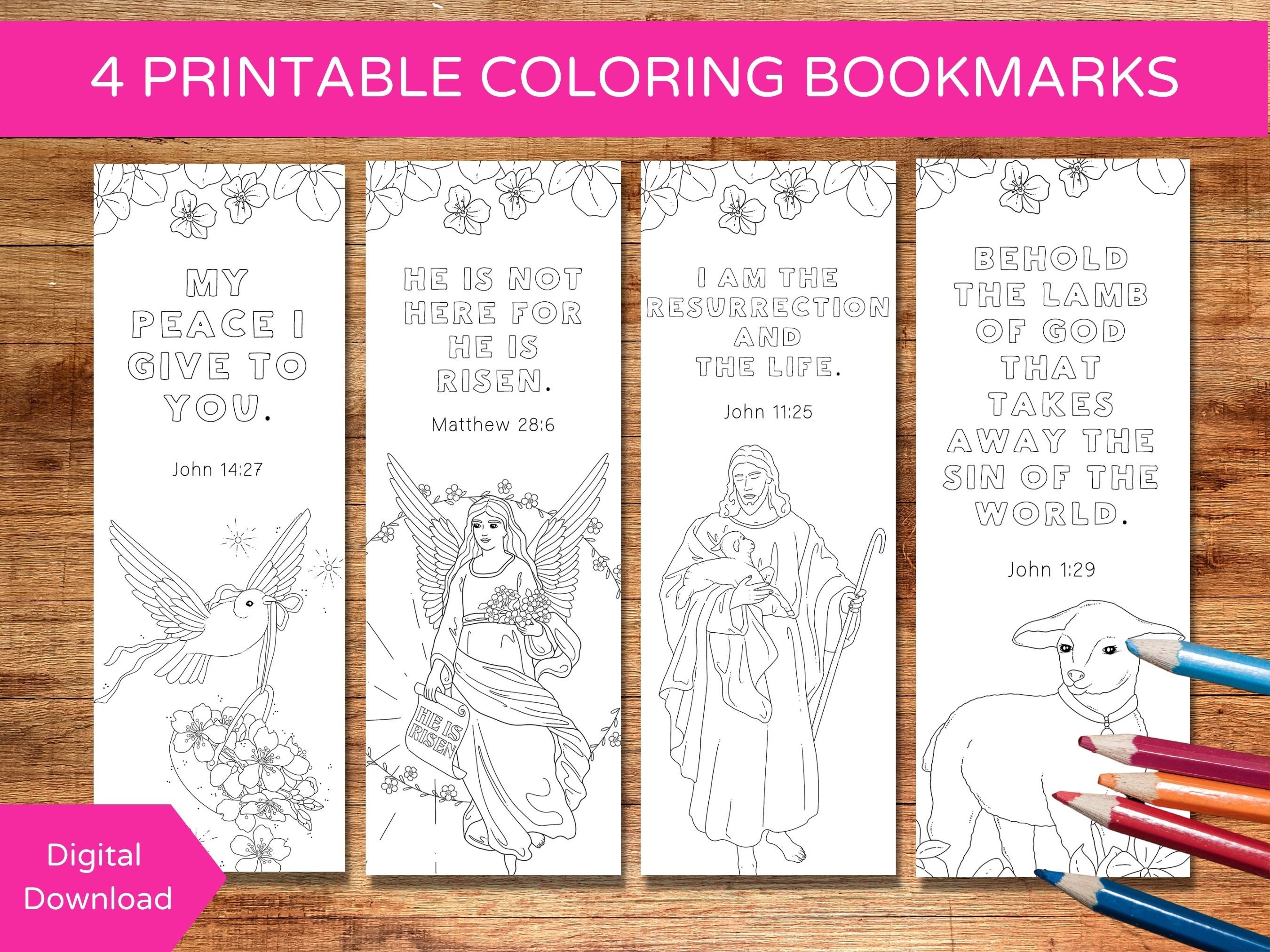 Set of 4 Printable Catholic Bookmarks to Color, Christian Coloring ...