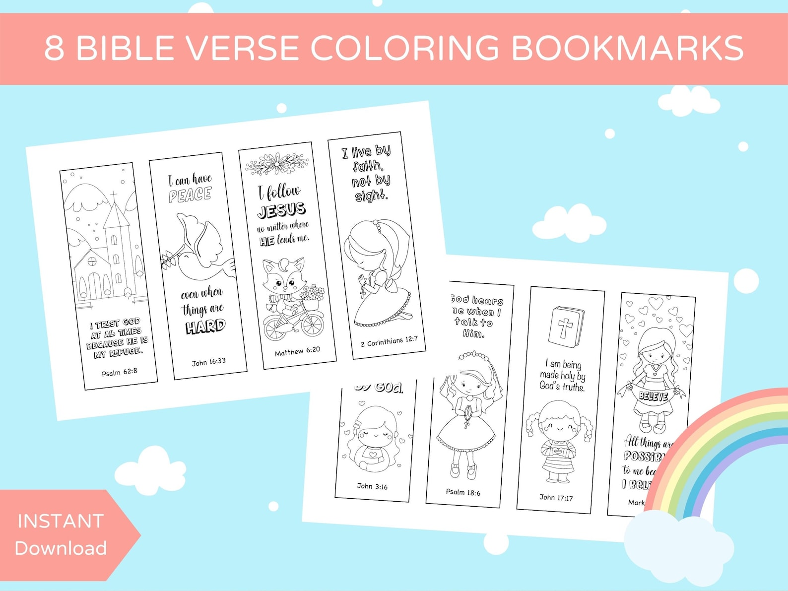Set of 8 Printable Catholic Bookmarks to Color, Christian Coloring ...