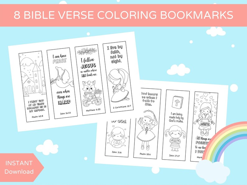 Set of 8 Printable Catholic Bookmarks to Color, Christian Coloring ...