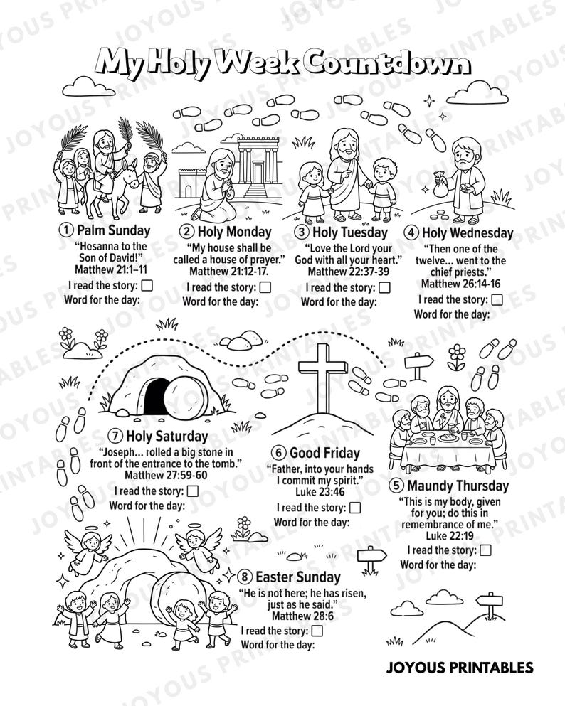 Holy Week Countdown Activity Map | Palm Sunday to Easter Sunday ...