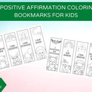 Set of 8 Positive Affirmation Coloring Bookmarks for Kids, Printable ...