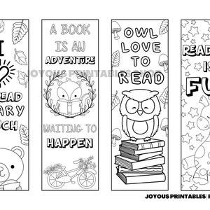 Set of 4 I Love Reading Printable Bookmarks, Animals Reading Coloring ...
