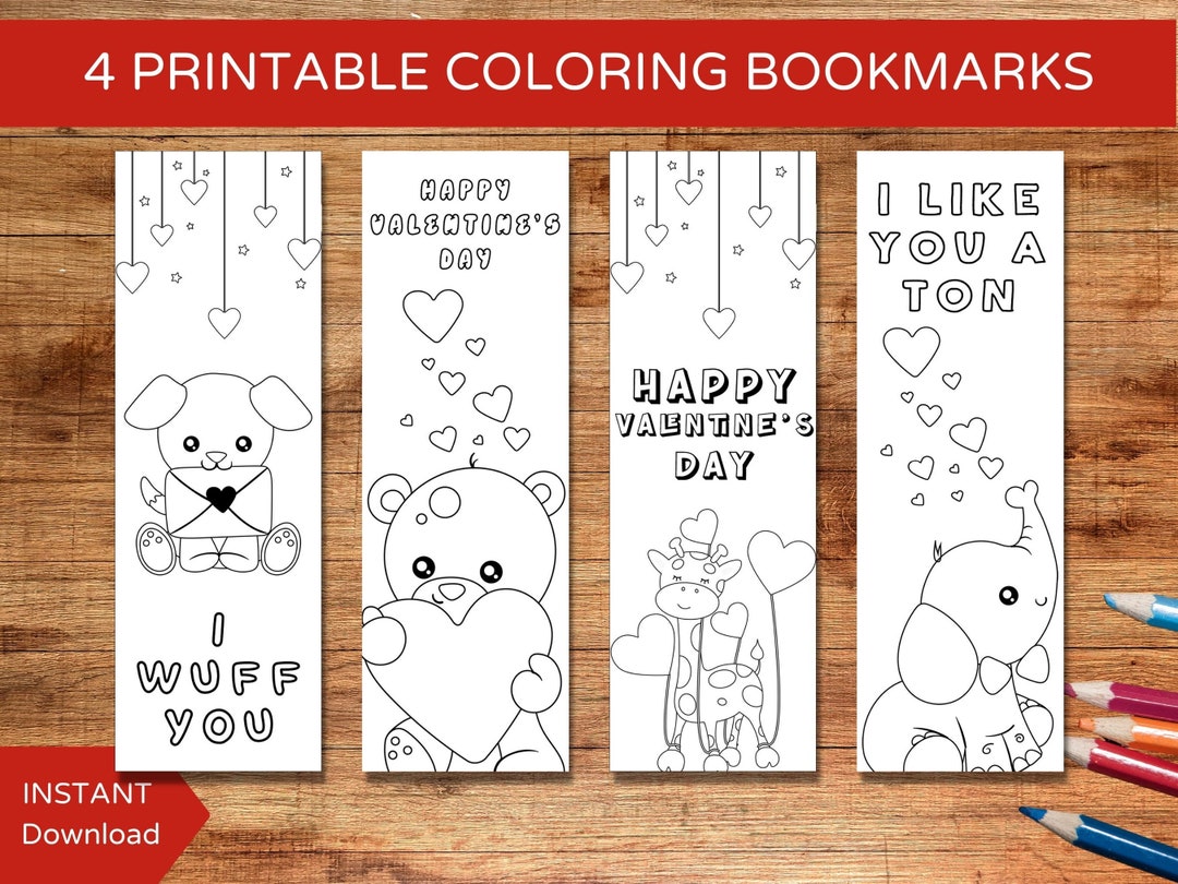 Set of 4 Valentine's Day Bookmarks for Kids, Printable Valentine's Day ...